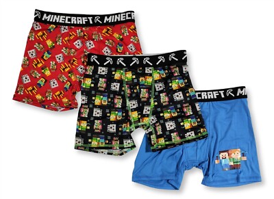Minecraft Underwear Boys Large 10 Boxer Briefs 3-Pack Gift Set Gaming ...
