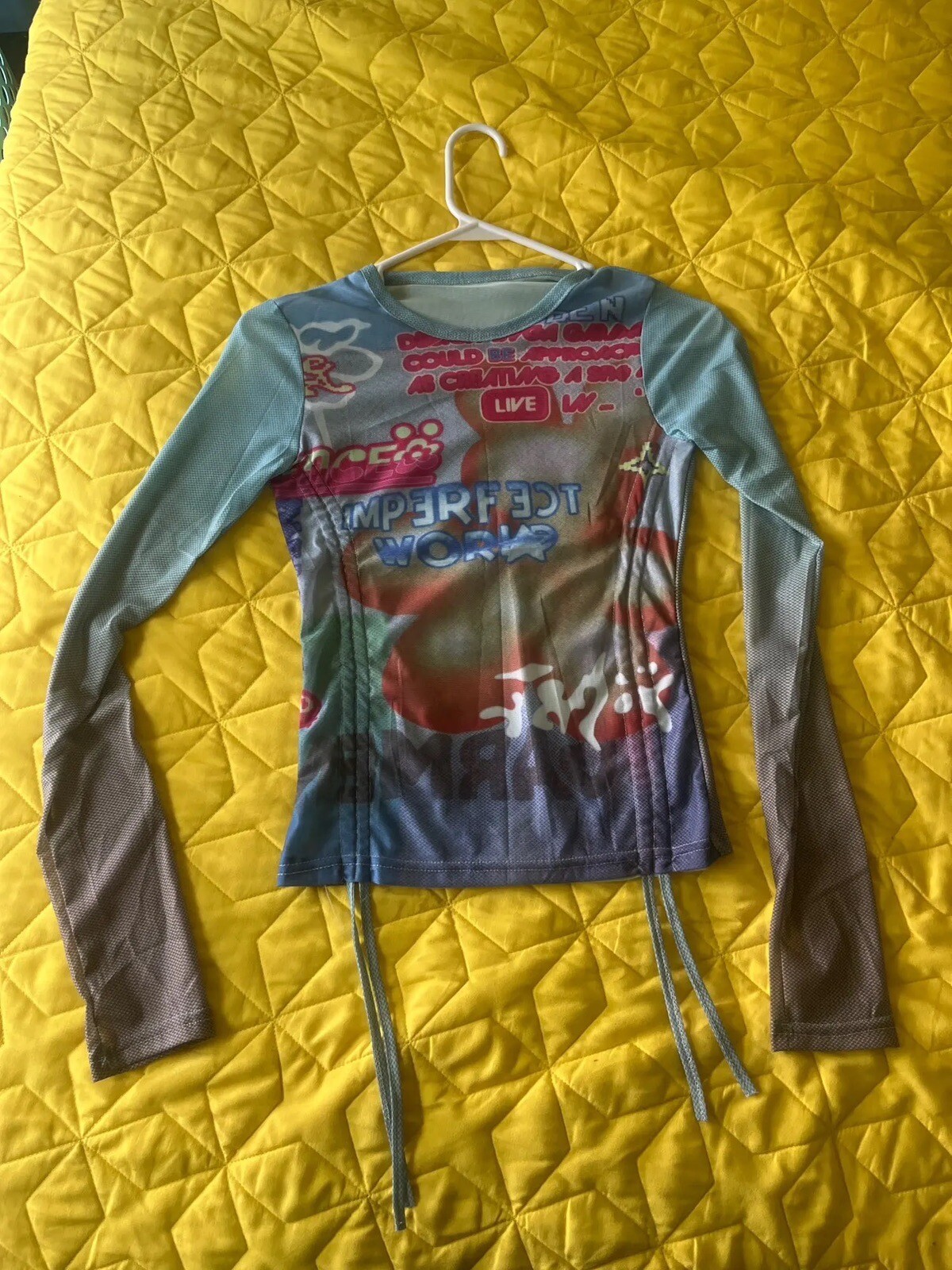 MESH HARAJUKU FAIRY CORE KAWAII BLUE GRAPHIC CROP DRAWSTRING CINCH TIE ...