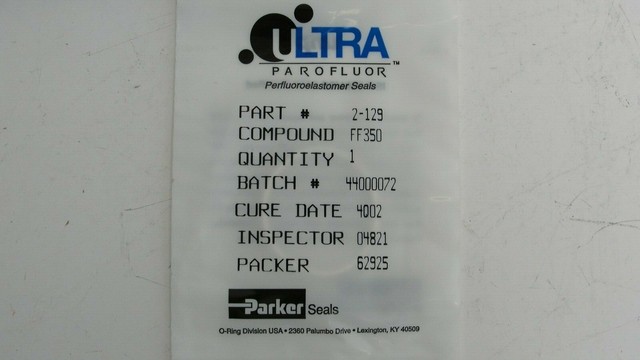 Parker ULTRA Parofluor Perfluoroelastomer seals 2-129 compound FF350 O ...