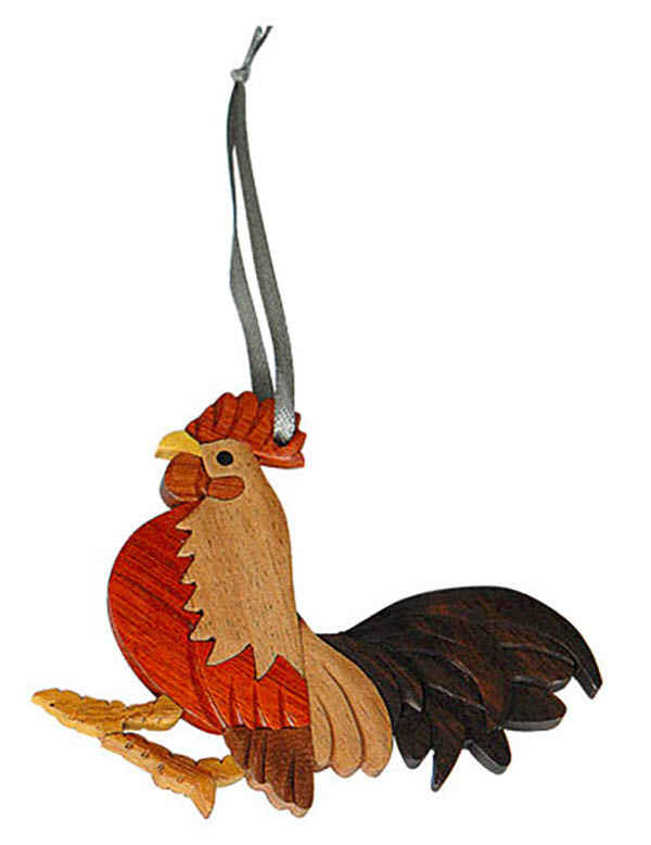 Rooster - Double-sided Wood Intarsia Christmas Tree Ornament - Male ...