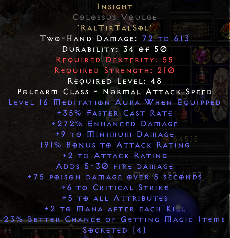 Diablo 2 Resurrected ⚡272% MAX ROLL ED Insight Superior Colossus Voulge ...
