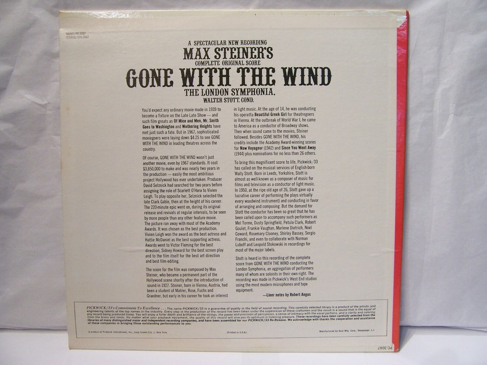 Gone With The Wind OST THE LONDON SYMPHONY ORCH w/WALTER STOTT 1967 ...