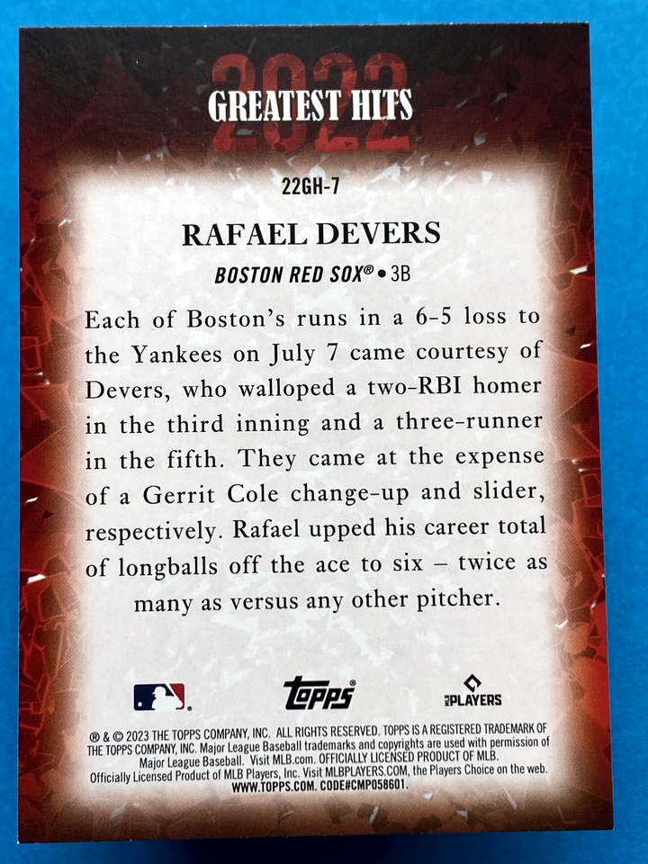 2023 Topps 2022 Greatest Hits Rafael Devers #22GH-7 | eBay