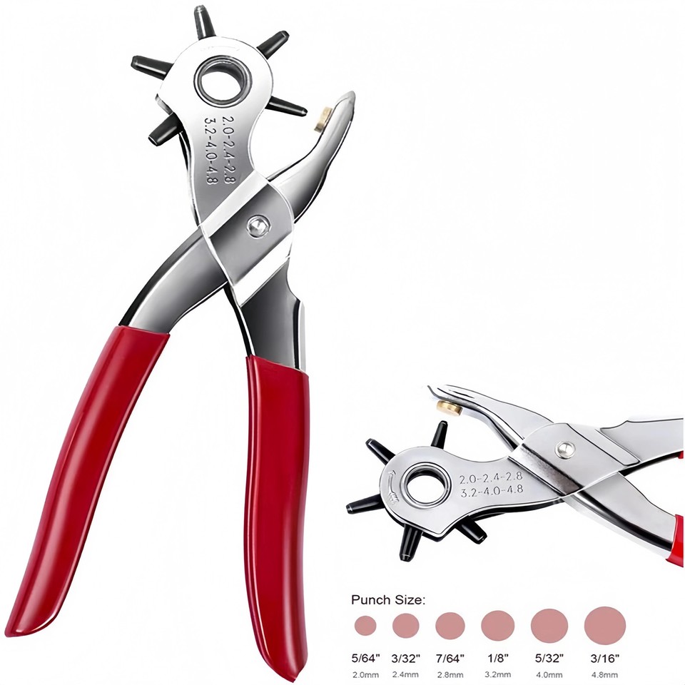 9" Leather Hole Punch Hand Pliers Belt Holes 6 Sized Puncher Heavy Duty ...