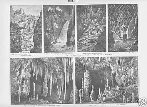 Höhlen I + II Stalaktiten Sinterbecken Holzstich um 1900 | eBay