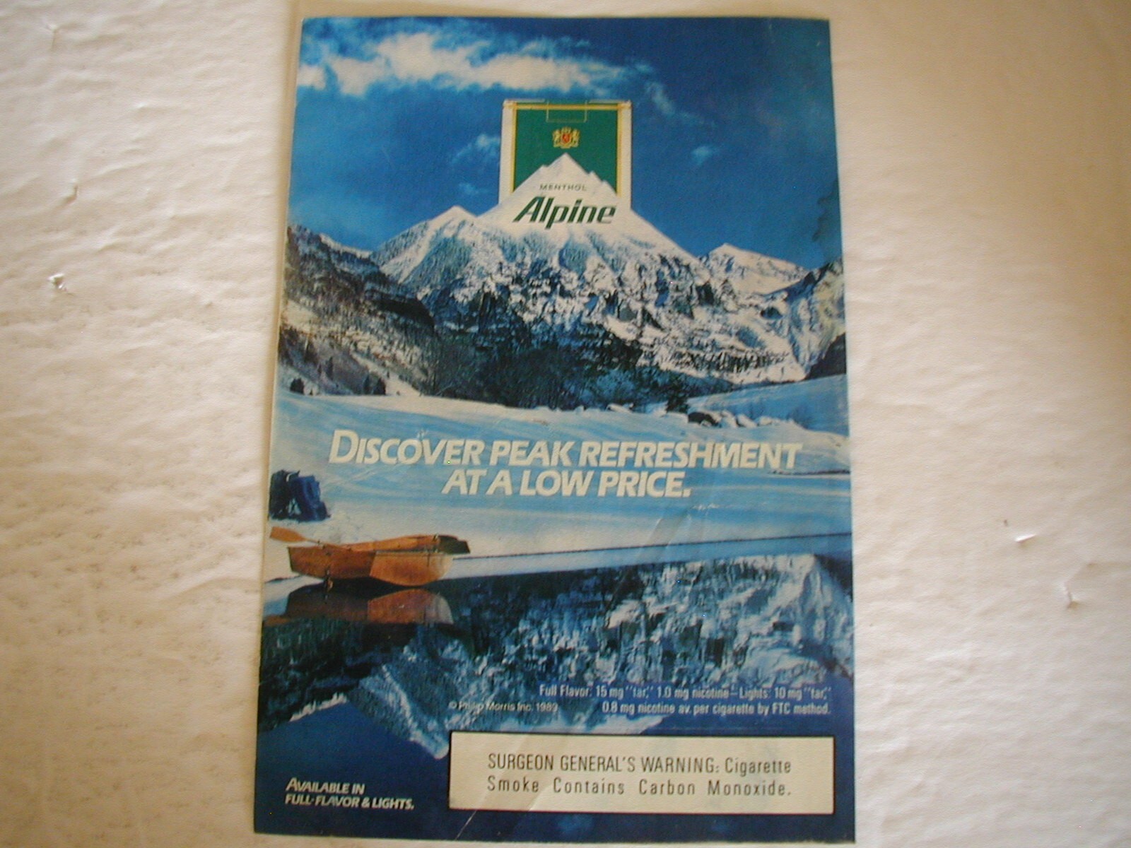 1989 ALPINE CIGARETTES, PEPTO BISMOL 2 SIDED WALL ART VINTAGE PRINT AD ...