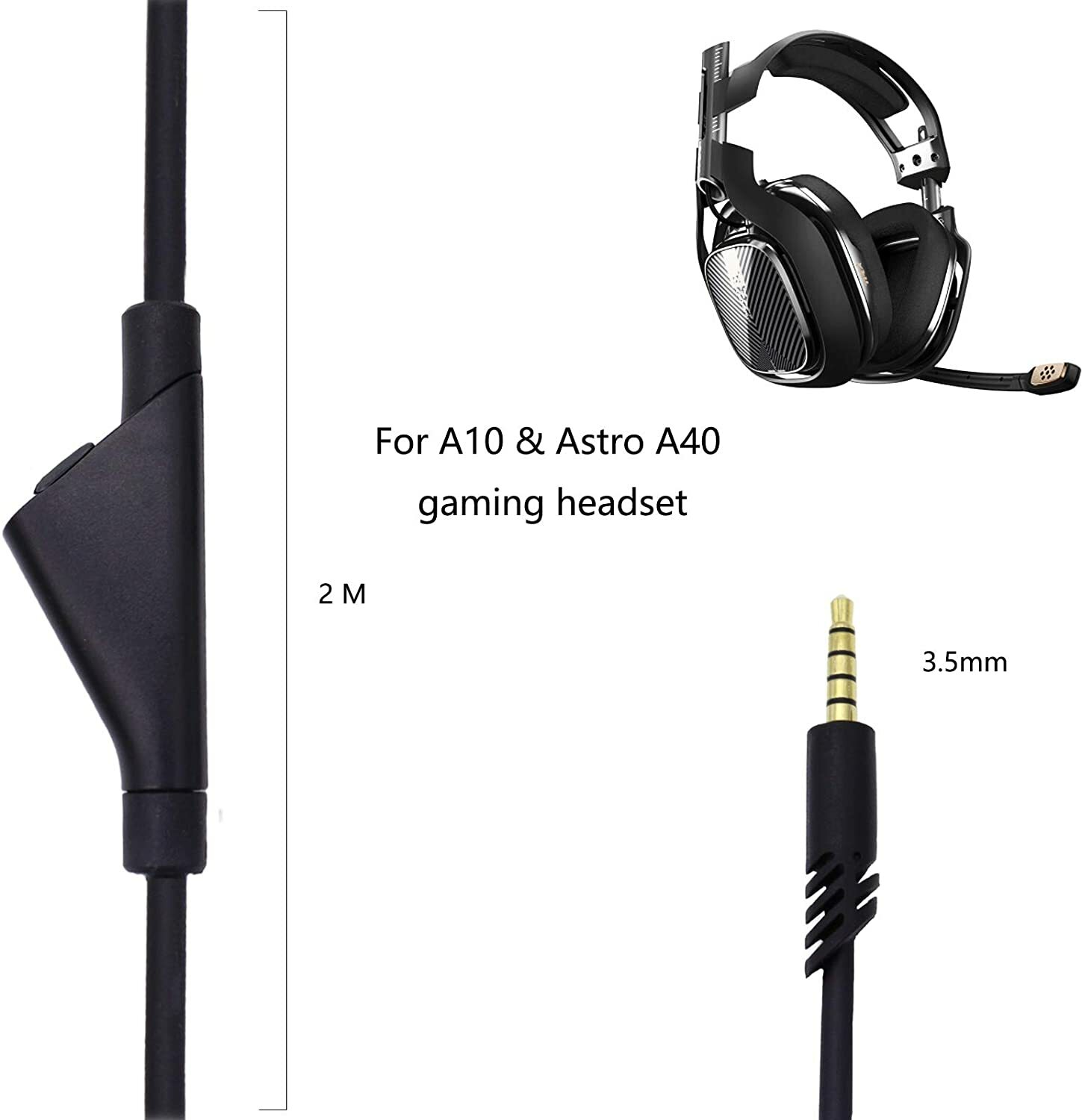 Replacement Cable for ASTRO A10/A40 Gaming Headset Audio Mute Aux Cord ...