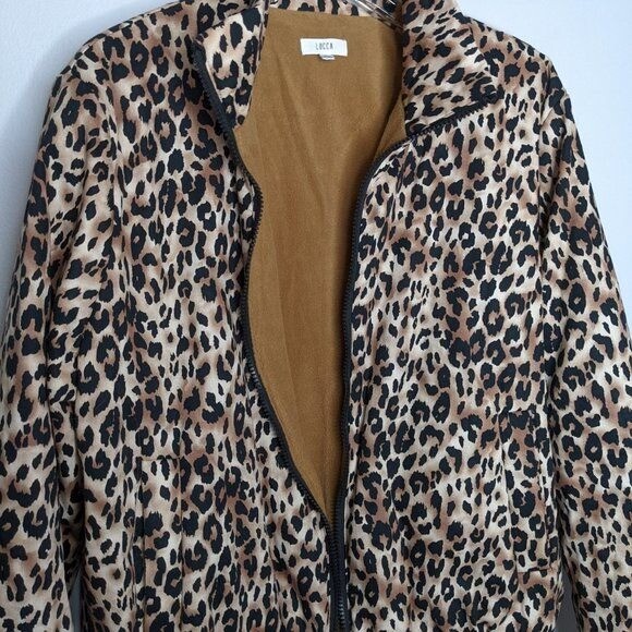 Lucca Tan Leopard Print Long Sleeve Zip Up Mock Neck Jacket Size L | eBay