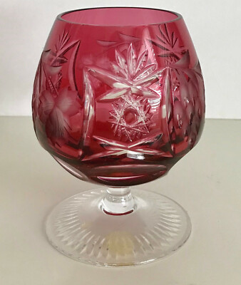 1 NACHTMANN TRAUBE CRANBERRY CASED CUT TO CLEAR CRYSTAL BRANDY SNIFTER ...