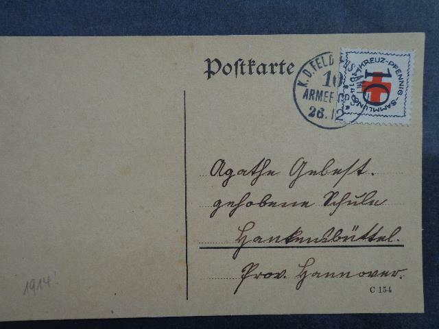 WW1 Postcard Germany With special Red Cross Label -vignette See Cancel ...