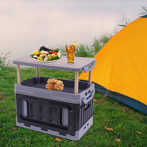 Folding Storage Camping Box with Table Lightweight 95L Camp Storage Box ...