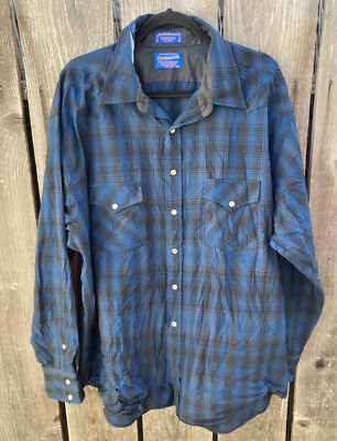 Men's Pendleton Blue Plaid Pocket Button-Down Shirt XL Sir Snaps ...