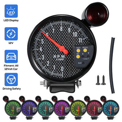 5" Tachometer Gauge 7 Colors Backlit 0-11000 RPM Meter with LED Shift ...