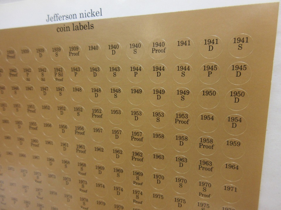 Eagle Brand Year & Mint Labels for U.S. Jefferson Nickels Sheet E 1938 ...