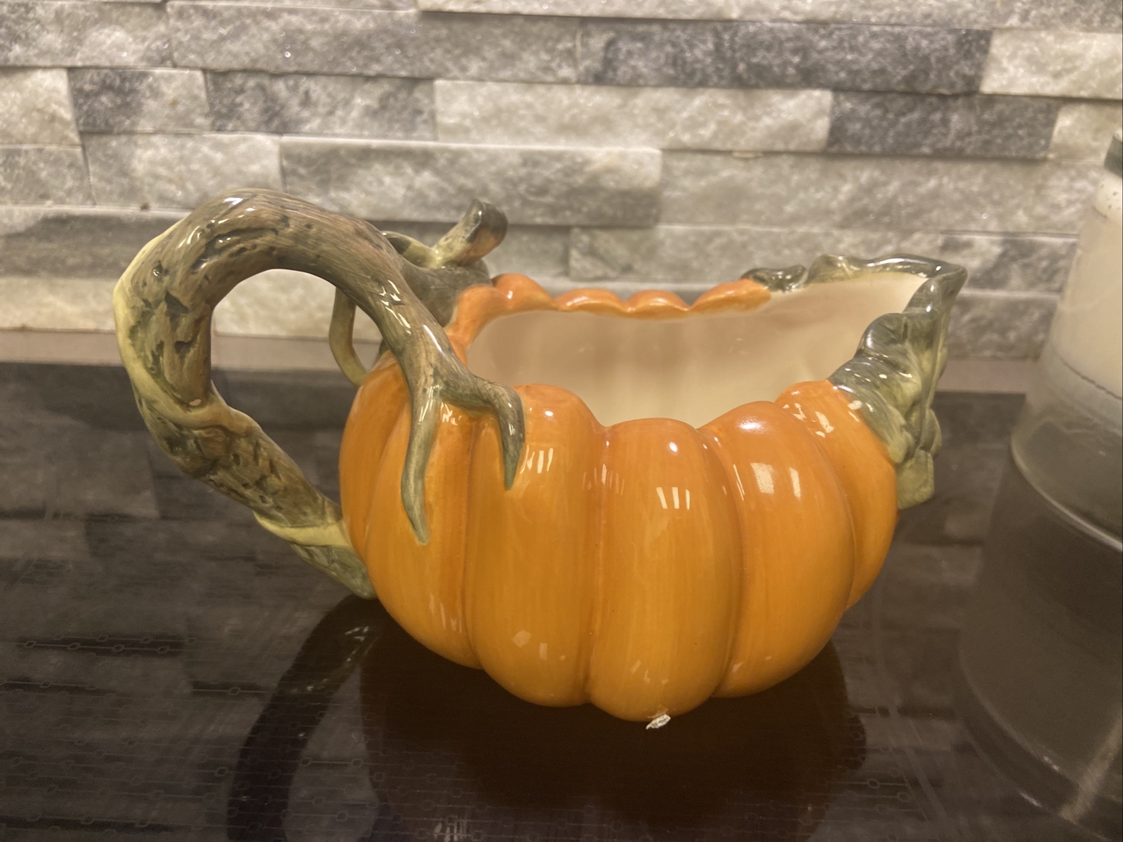 KALDUN & BOGLE Ceramic Pumpkin Harvest Pitcher Gravy Boat Thanksgiving ...