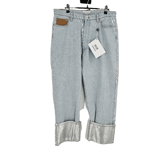 Paco Rabanne Jeans Blue Light Wash Metallic Cuffed Hem Crop Denim NWT ...