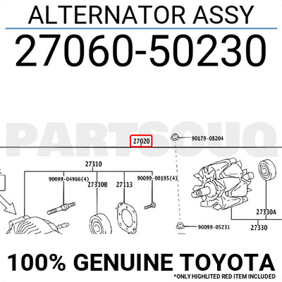 2706050230 Genuine Toyota ALTERNATOR ASSY 27060-50230 | eBay