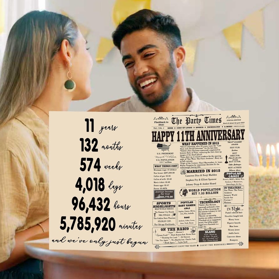 Happy 11th Anniversary Card for Him Her, Romantic 11 Year Wedding Gifts ...
