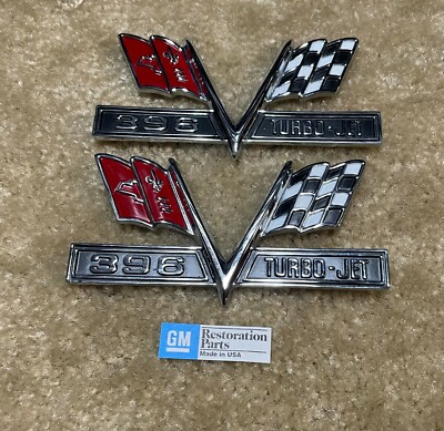 65-67 Chevy Impala SS 396 Turbo Jet Front Fender Crossflags Emblems ...
