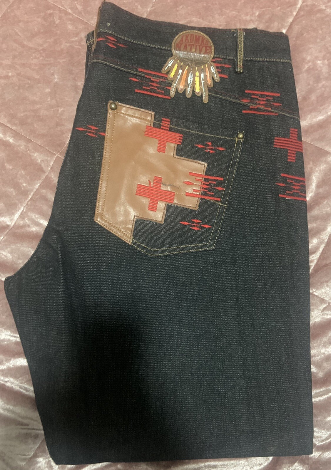 AKADEMIKS Native Warriors Jeans Sz 42×34 Pants Embroidered Baggy Skater ...