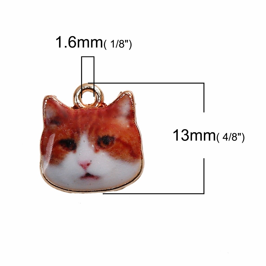 Orange Tabby Cat Charms - 13mm Gold Plated Enamel Charms C1551 - 2, 5 ...