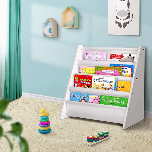 4 Tier Kids Magazine Bookshelf MDF Wooden Toy Book Display Storage ...