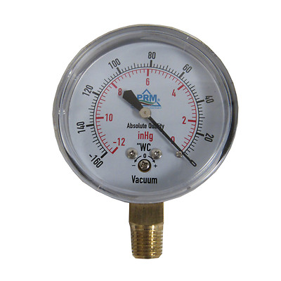 New PRM 0 to 160" WC/HG Vacuum Gauge 2.5" Chrome Case ¼” NPT Brass ...