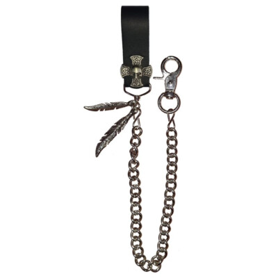 Skull on Iron Cros Leather Wallet Chain - Biker Motorcycle Wallet Chain ...