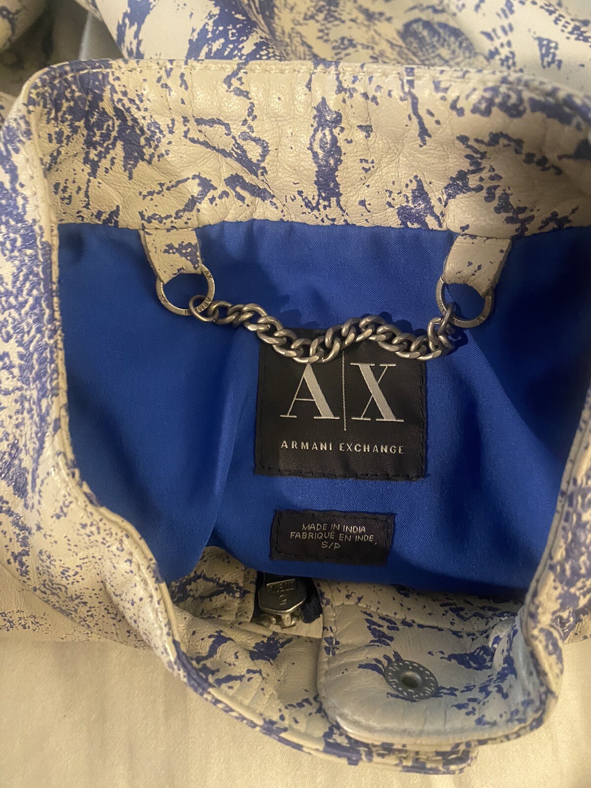 Armani Exchange snake print leather fitted jacket Blu… - Gem
