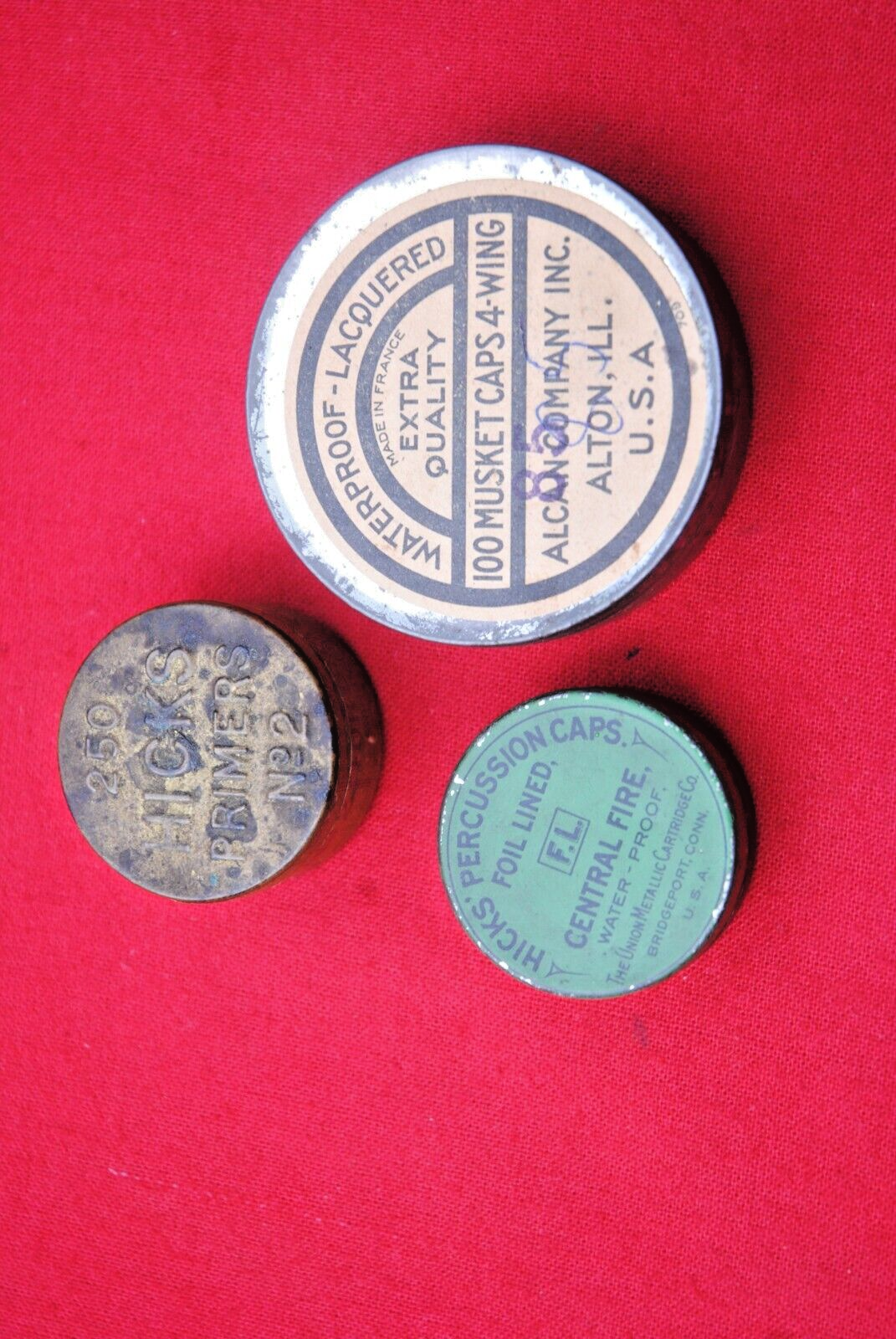 VINTAGE AUTHENTIC CORRECT ORIGINAL EMPTY PERCUSSION CAP AND PRIMER TINS ...