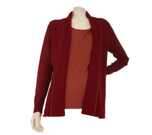 Liz Claiborne NY Red Open Front Cardigan Metallic Shell XL New | eBay