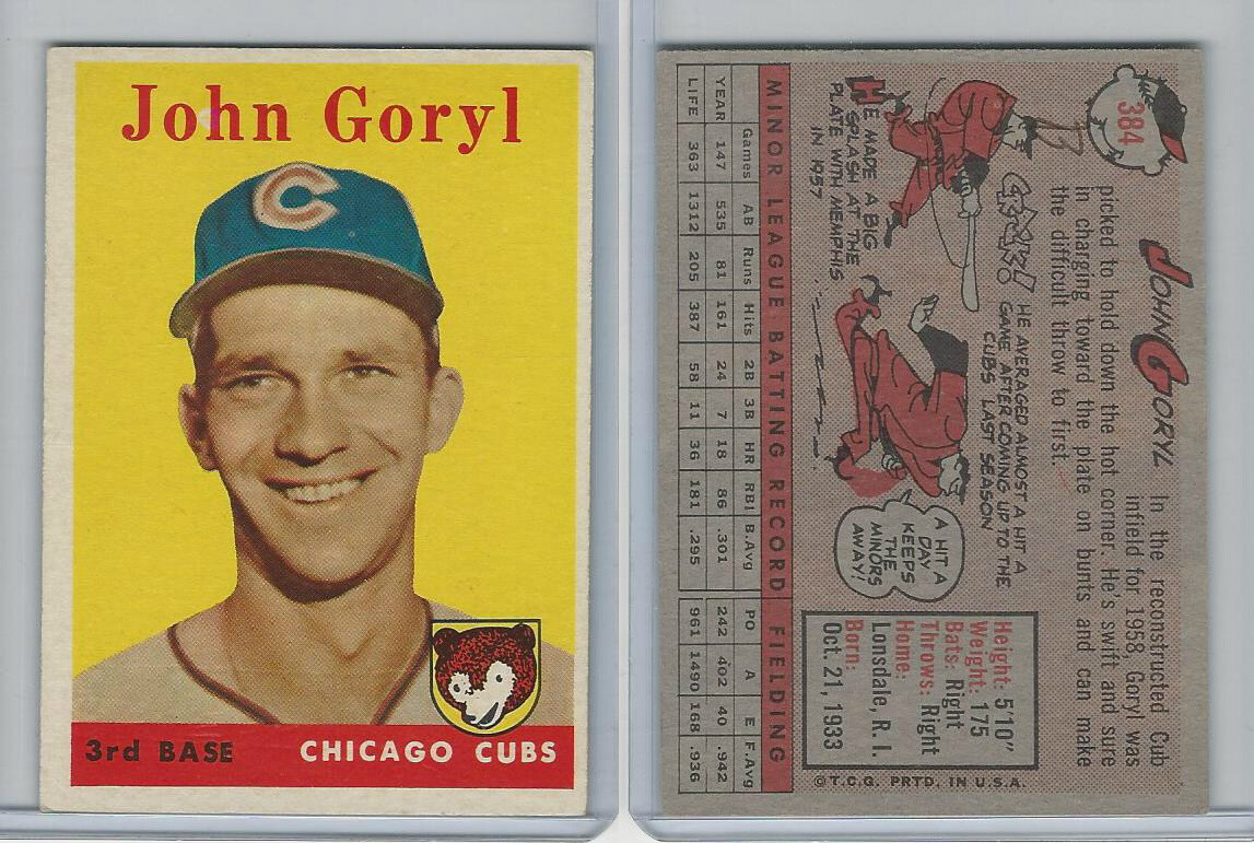 1958 Topps Baseball, #384 John Goryl, Chicago Cubs | eBay