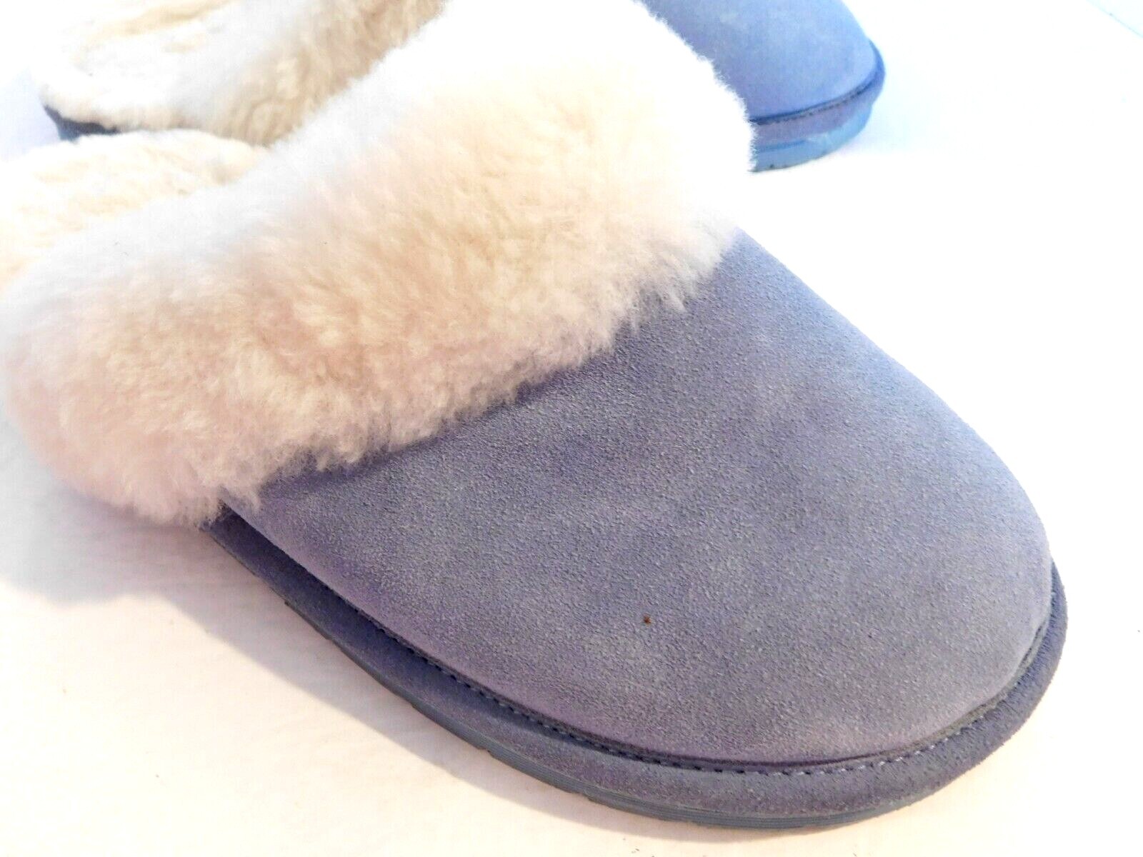 Vintage Oomphies Womens Blue Suede Fur Lined Slip on Slippers L/XL | eBay