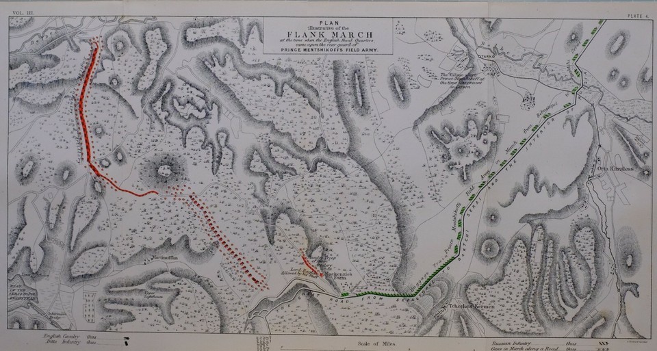 1863 CRIMEAN WAR MAP/BATTLE PLAN FLANK MARCH PRINCE MENTSHIKOFFS FIELD ...