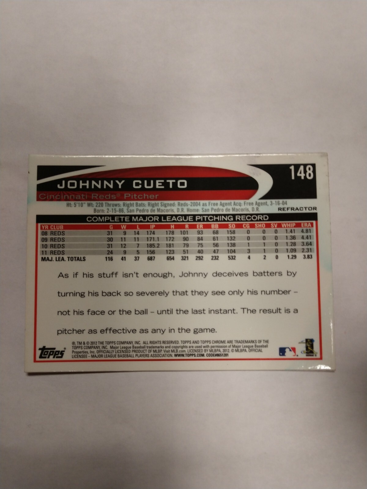 2012 Topps Chrome - Orange Refractor #148 Johnny Cueto for sale online ...