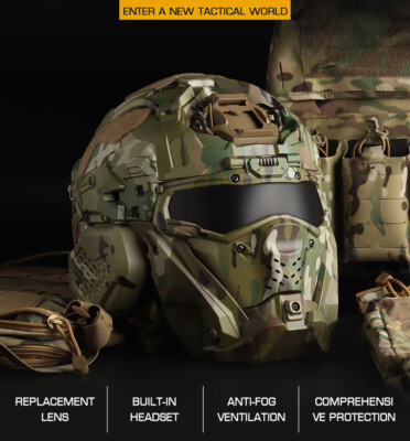 Tactical Assault Helmet Ii Built-In Headset with Mask Anti-Fog Mini Fan ...