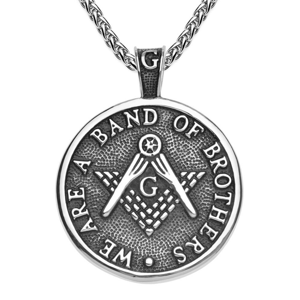 Stainless Steel Mens Freemason Masonic Necklace Pendant Jewelry Silver ...
