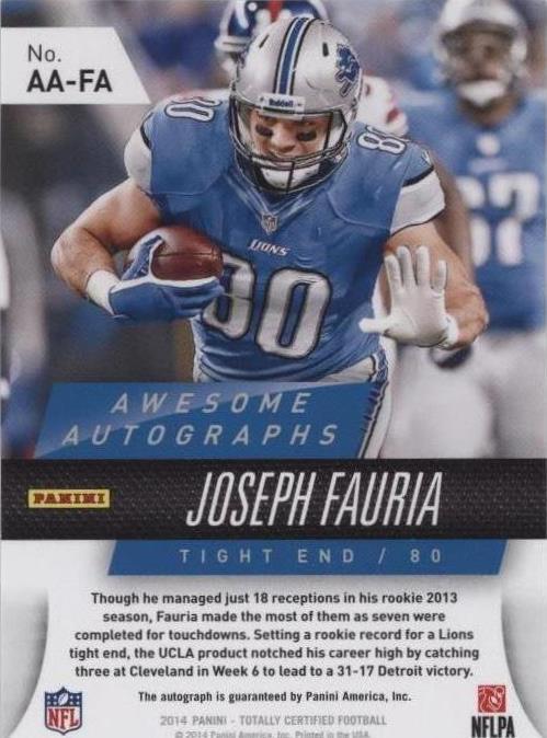 2014 Panini Totally Certified Joseph Fauria #AA-FA for sale | eBay