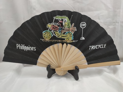Black Handheld Manual Foldable Fan with Tricycle Print, Filipino ...