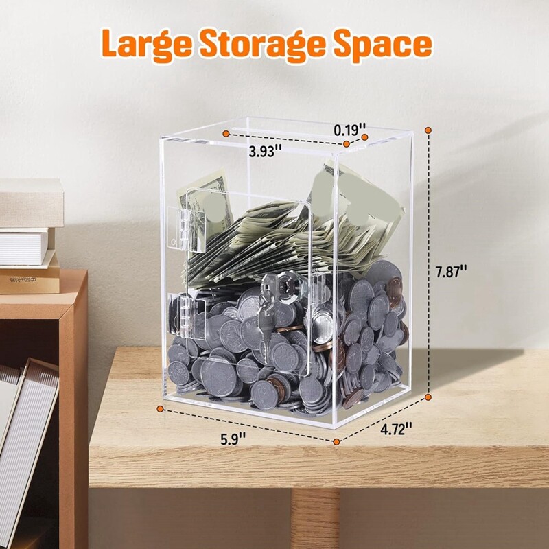 3X(Acrylic Donation Ballot Box- Tip Jar for Money with Lock Key Vote ...