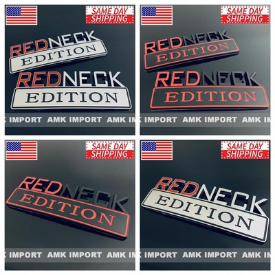 7" Redneck Edition Logo Emblem Decal Red Neck Sign Black Chrome Truck ...