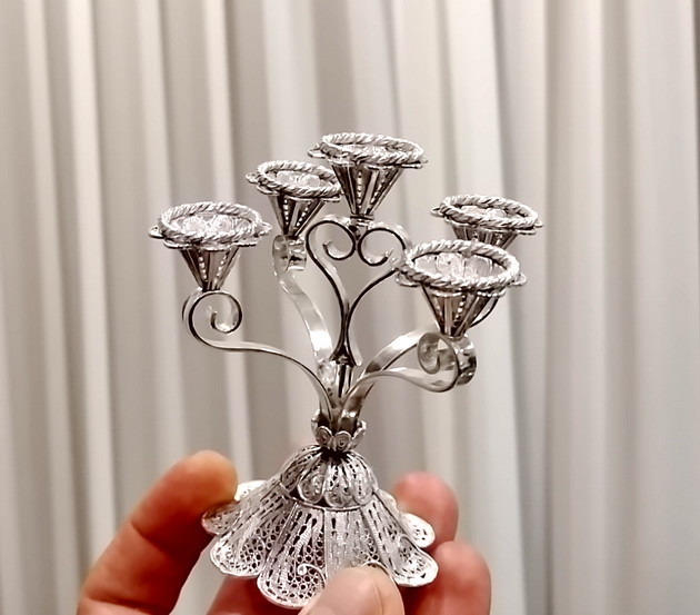 Mini Shabbat Candelabra, 5 Candlesticks Candles Holder Sterling Silver ...