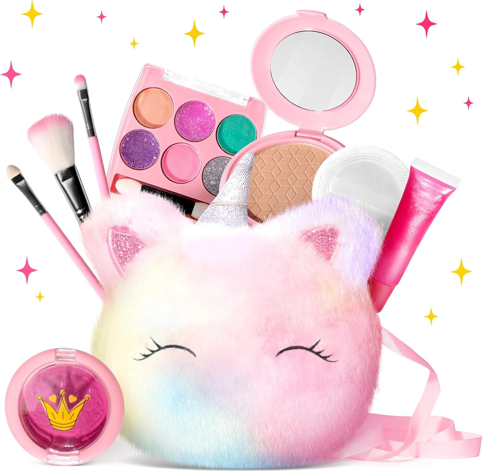 Kids Washable Makeup Kit for Girls 4-6 with Small Coin Purse(5.5X5.25In ...