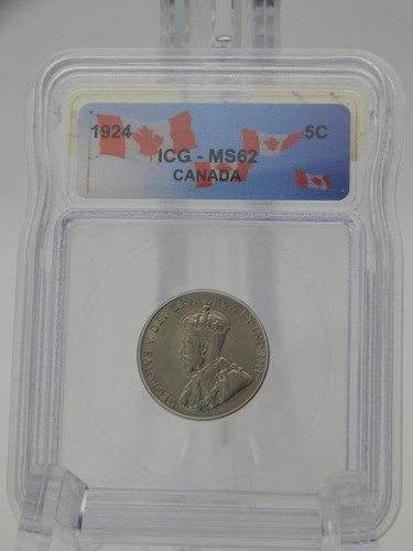 1924 Canada 5 Cent Piece Coin - Nickel - ICG Graded MS 62 (BF1932) | eBay