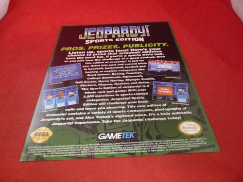 Jeopardy Sports Edition Sega SNES Orig Gametek Distributor Promo Info ...