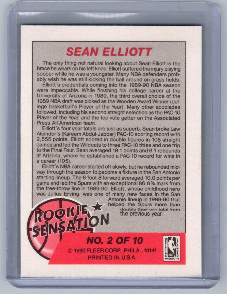 1990-91 Fleer #2 Sean Elliott Card Rookie Sensations Insert Card | eBay