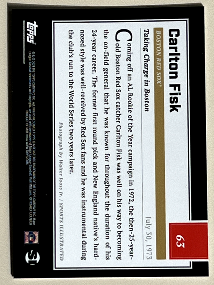 2021 Topps x Sports Illustrated Carlton "PUDGE" Fisk #63 - Mint - Print ...