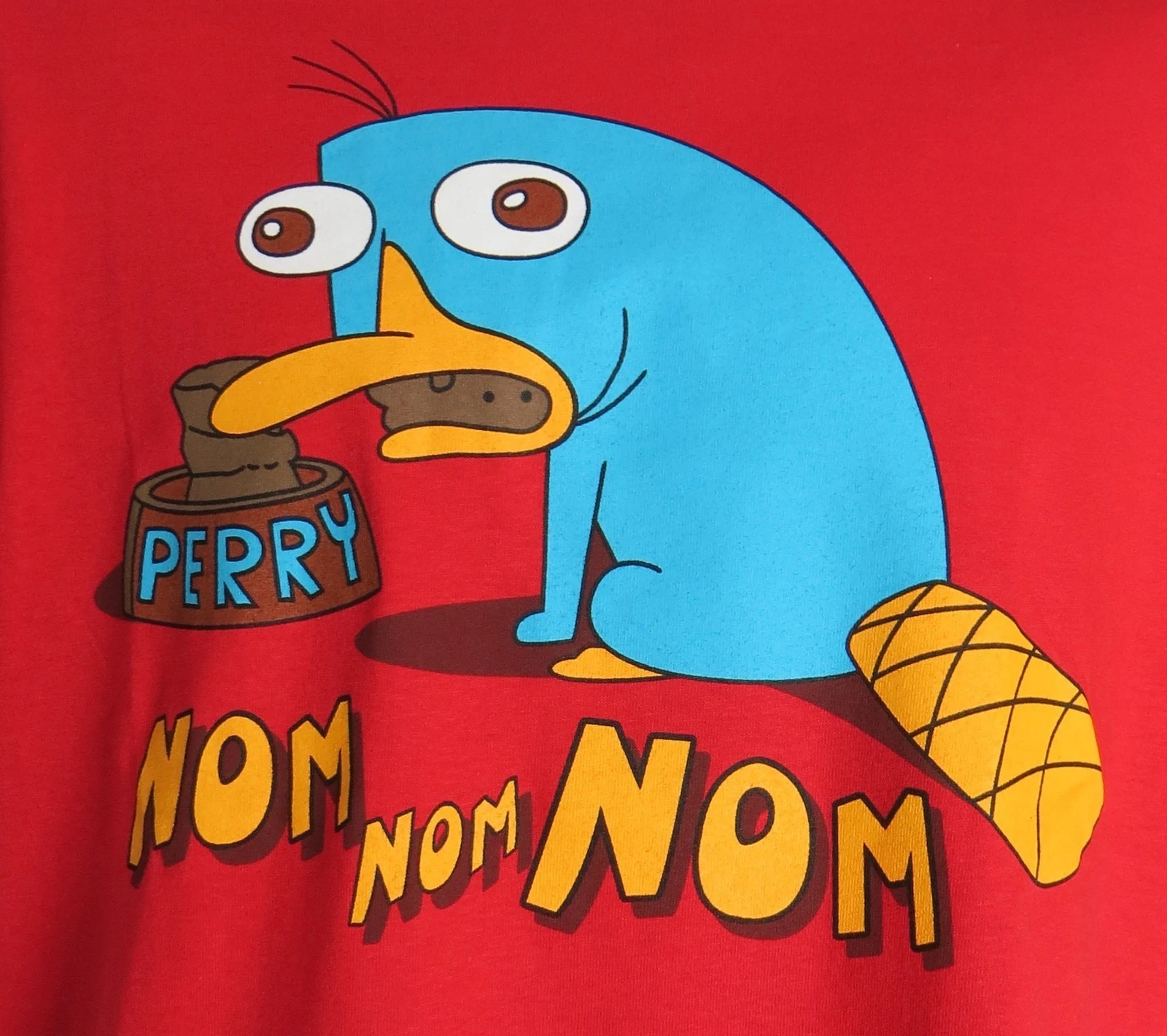 Disney Phineas and Ferb Mens T-Shirt New Red Perry Platypus Nom Nom Nom ...