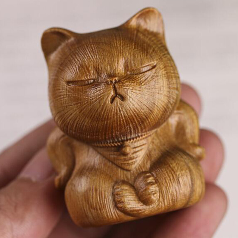 Haughty Cat Wood Ornaments Decoration Sandalwood Figurine Sculpture ...