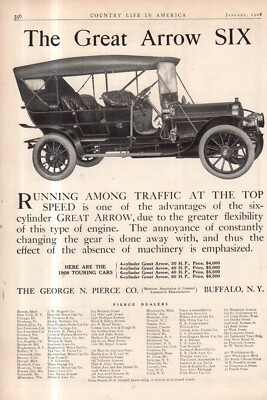 1908 Pierce Arrow Great Arrow 6 Original ad from Country Life "Running ...
